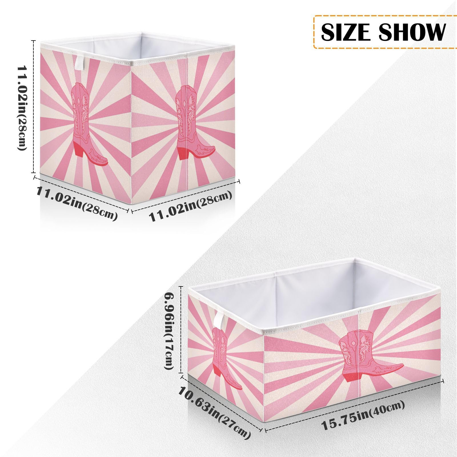 QUGRL Retro Pink Cowgirl Boot Cube Storage Bins Organizer Aesthetic Spiral Clothes Toy Storage Basket Box for Shelves Closet Cabinet Office Dorm Bedroom 11x11 in