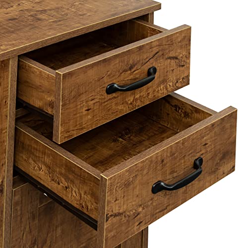 Boloni Farmhouse Buffet Cabinet, Sideboard Bar Storage with 3 Doors, 2 Drawers, Adjustable Shelve, Credenza Console Table for Entryway, Living Room, Dining Room, Kitchen, Walnut