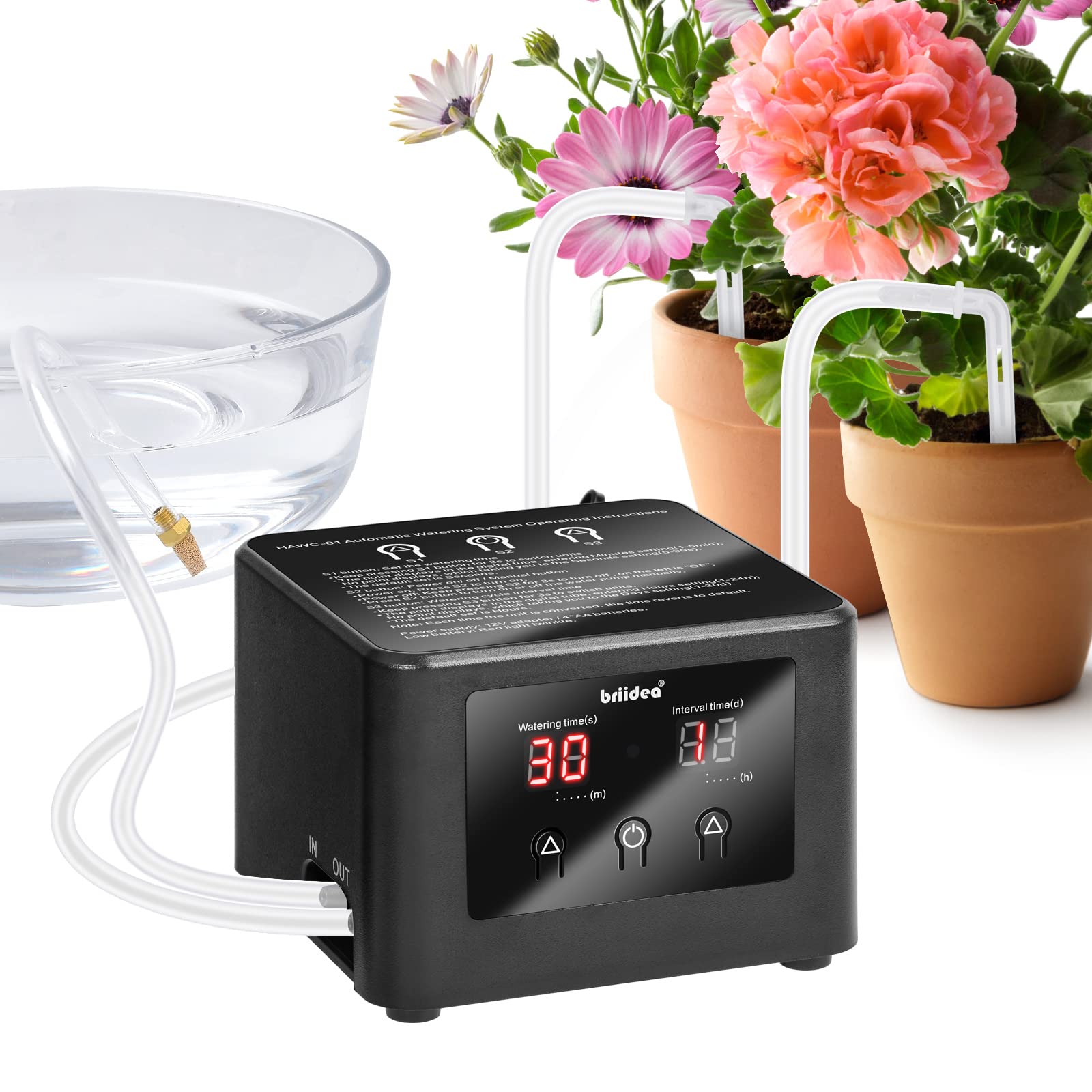 Automatic Watering System, Briidea Automatic Plant Waterer Indoor, DIY Drip Irrigation Kit for Vacation, Power Adapter, Auto Watering Devices for 15 Potted Plants