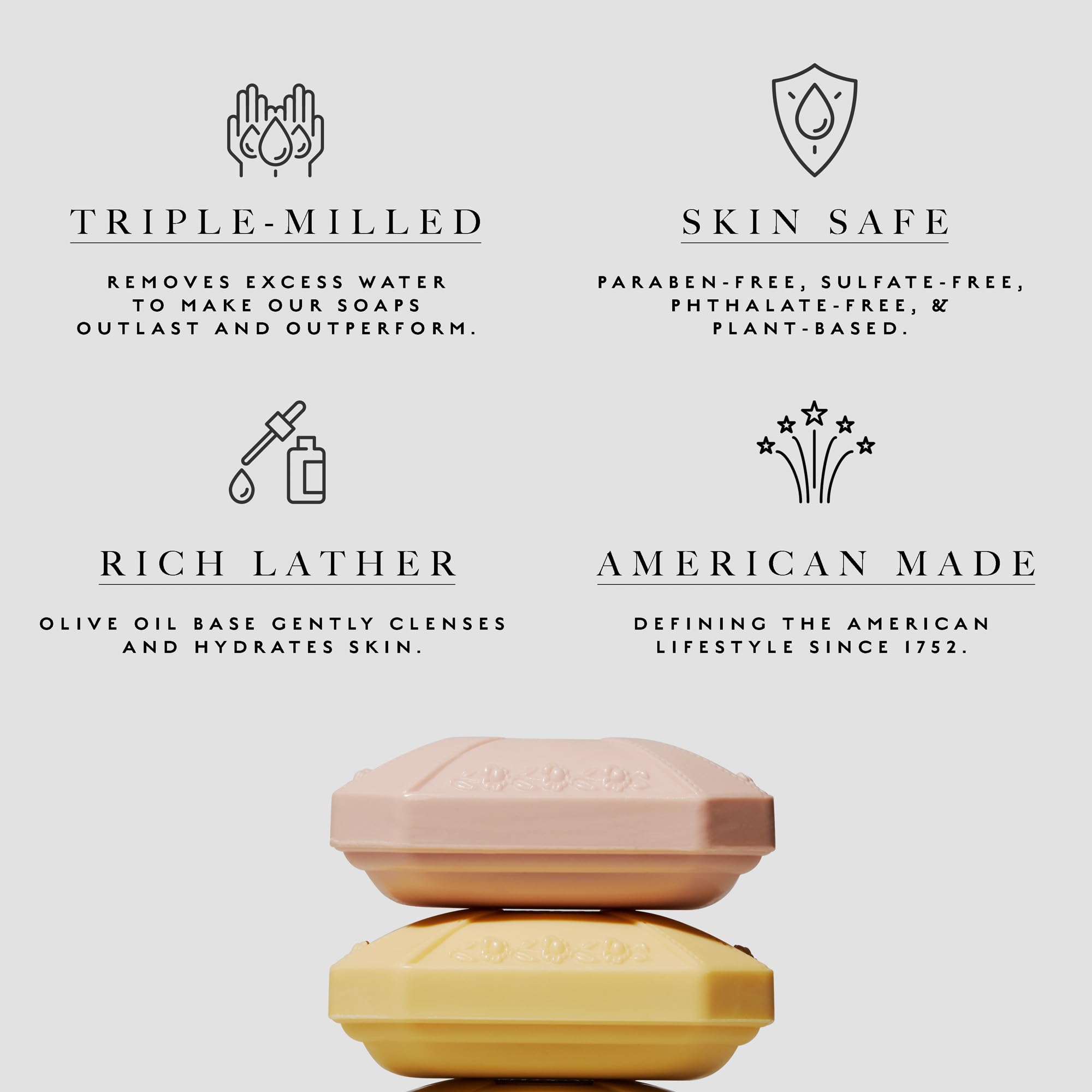 Caswell-Massey Castile Bar Soap, Womens Body Wash, Hand Soap, and Face Wash, Moisturizing Natural Body Soap for Bath or Shower, Elixir of Love, 3 (3.5 oz bar) Gift Set