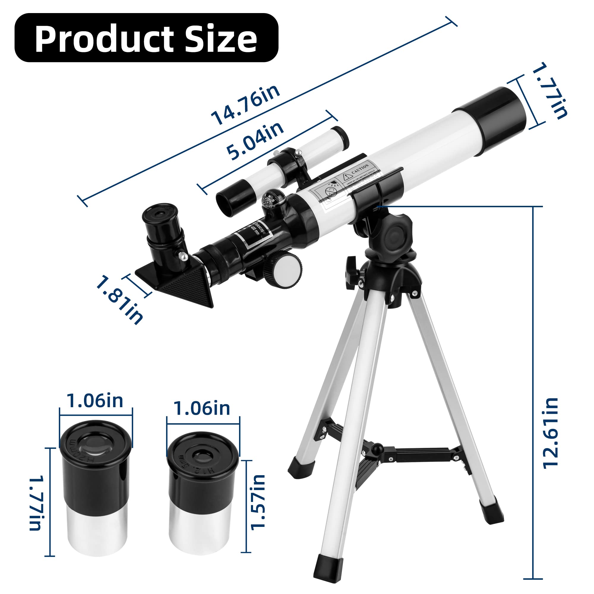 Telescope for Kids Focal Length 400mm Aperture 40mm(400x40mm) with Compass &Tripod& Finder Scope, Refractor Portable Kids' Telescope and Beginners' Telescope for Exploring The Moon and Its Craters