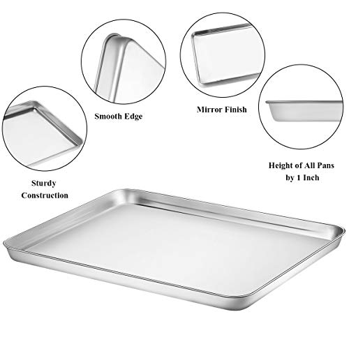 Baking Sheet with Rack Set [2 Pans + 2 Racks], Wildone Stainless Steel Cookie Sheet Baking Pan Tray with Cooling Rack, Size 16 x 12 x 1 Inch, Non Toxic & Heavy Duty & Easy Clean