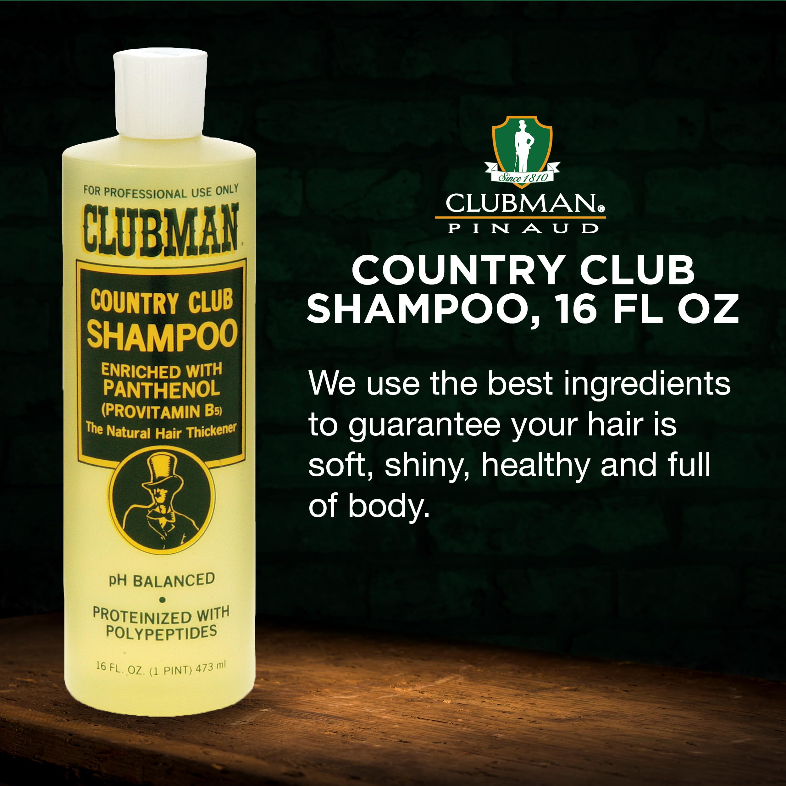 Clubman Country Club Shampoo, Enriched with Panthenol, The Natural Hair Thickener, pH Balanced, Proteinized with Polypeptides, 16 fl. oz.