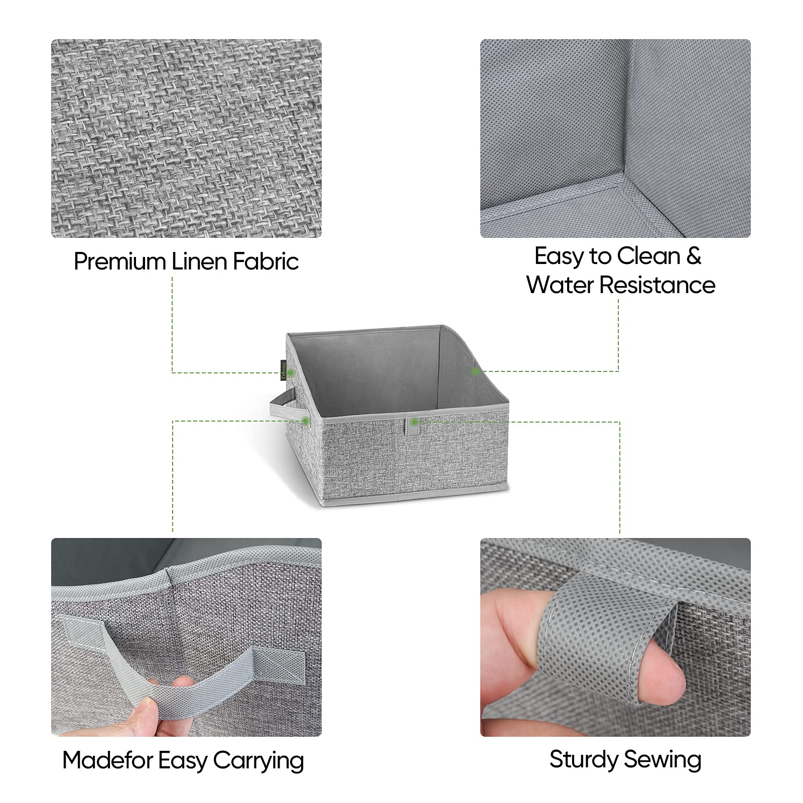BALEINE 3 Pack Closet Storage Bins for Shelves, Trapezoid Clothing Organizer with Handles, Foldable Linen Fabric Box Containers for Home Bedroom Office, Winter Gray Small