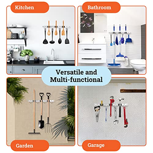 Homely Center Mop and Broom Holder Wall Mount β Heavy-Duty Broom Closet Organizer for Garage, Kitchen, Laundry Organization β Broom and Mop Holder β Tool Hanger with 3 broom racks and 4 broom hooks