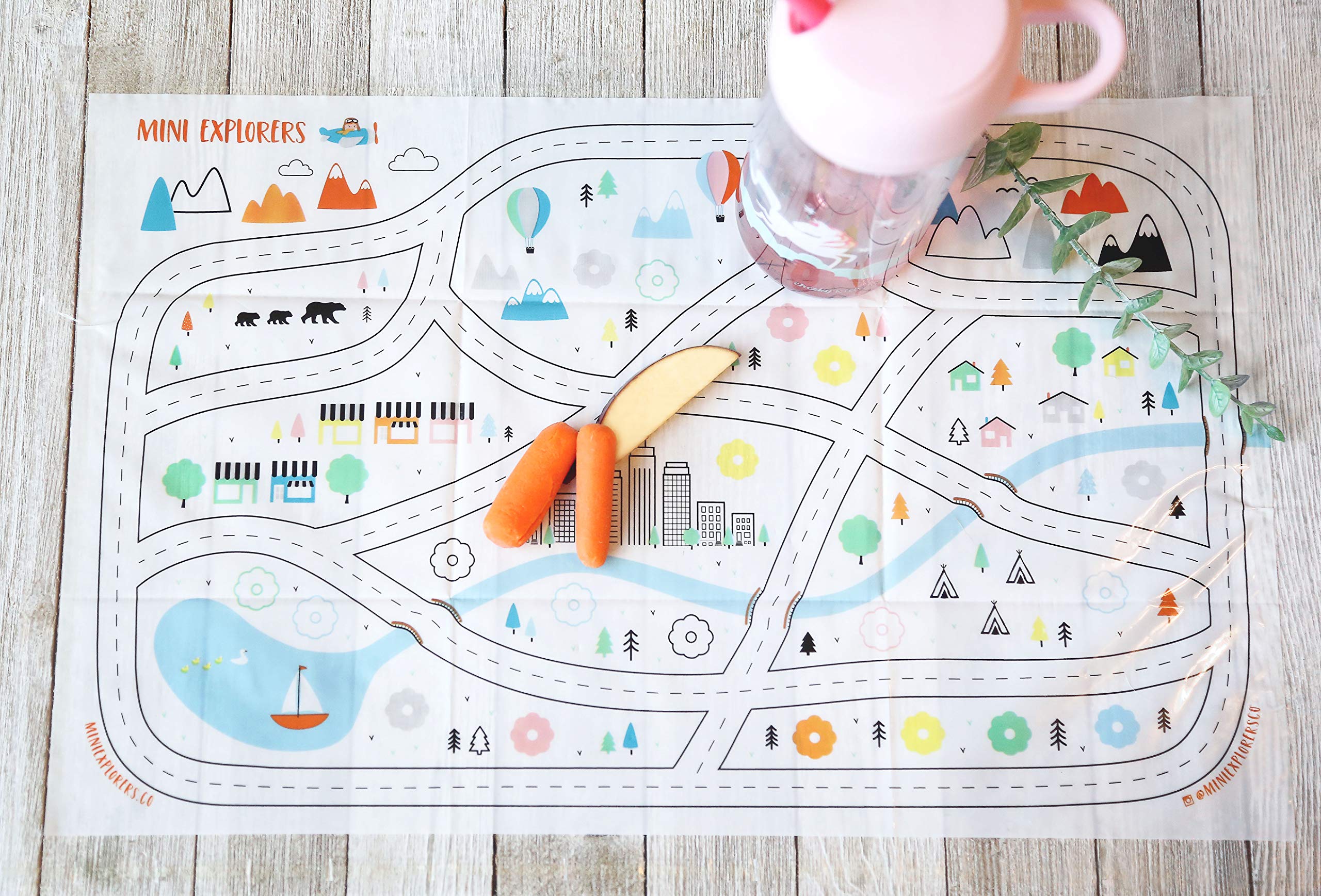 Disposable Placemats for Baby Toddlers Kids, Table Topper Disposable Placemats - Biodegradable BPA-Free Premium Super Sticky Stick-on Place Mats - Roadmap by Mini Explorers (60 Count)