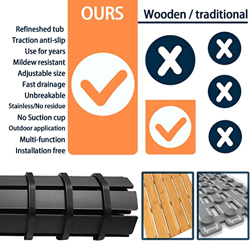 Bathtub Anti-Slip mat with Grip Floor Rubber Backing for Bathroom,Massage Shower mat,Bath tub mats, No Suction Cups Thick Drainage mat,Water Resistance(SPA Black)