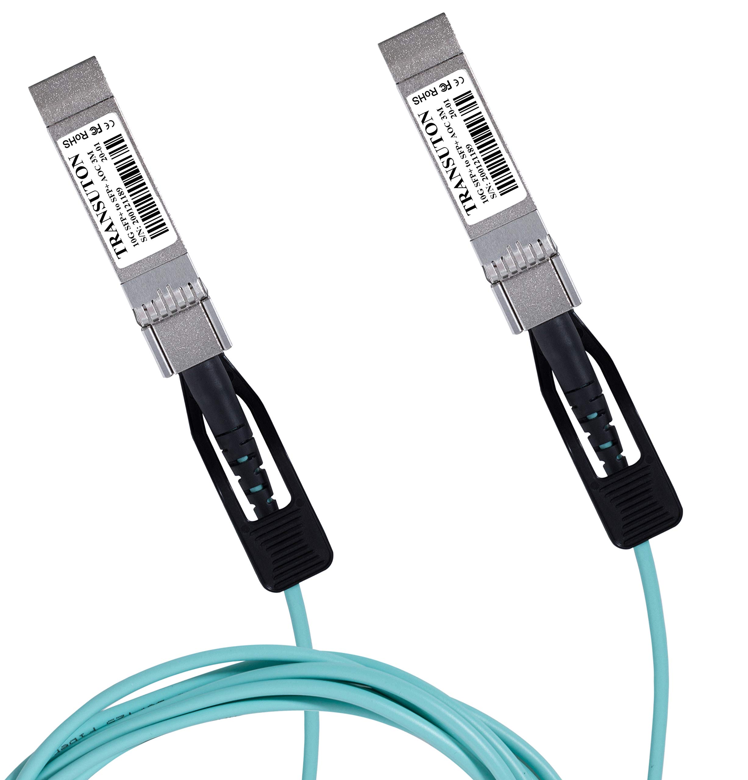 Transuton 10G SFP+ AOC Cable | 10 GBASE SFP+ to SFP+ Active Optical Fiber Compatible with Cisco SFP-10G-AOC-30M, D-Link, Supermicro, Mikrotik, ZTE Devices, 30M/98ft