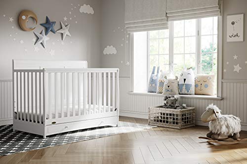 Graco Asheville 4-in-1 Convertible Crib with Drawer (White) β GREENGUARD Gold Certified, Crib with Drawer Combo, Full-Size Nursery Storage Drawer, Converts to Toddler Bed, Daybed and Full-Size Bed