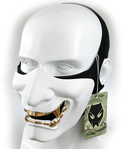ATAIRSOFT Halloween Costume Cosplay BB Gun Evil Demon Monster Kabuki Samurai Hannya Oni Half Cover Airsoft and Prop Mask (White)