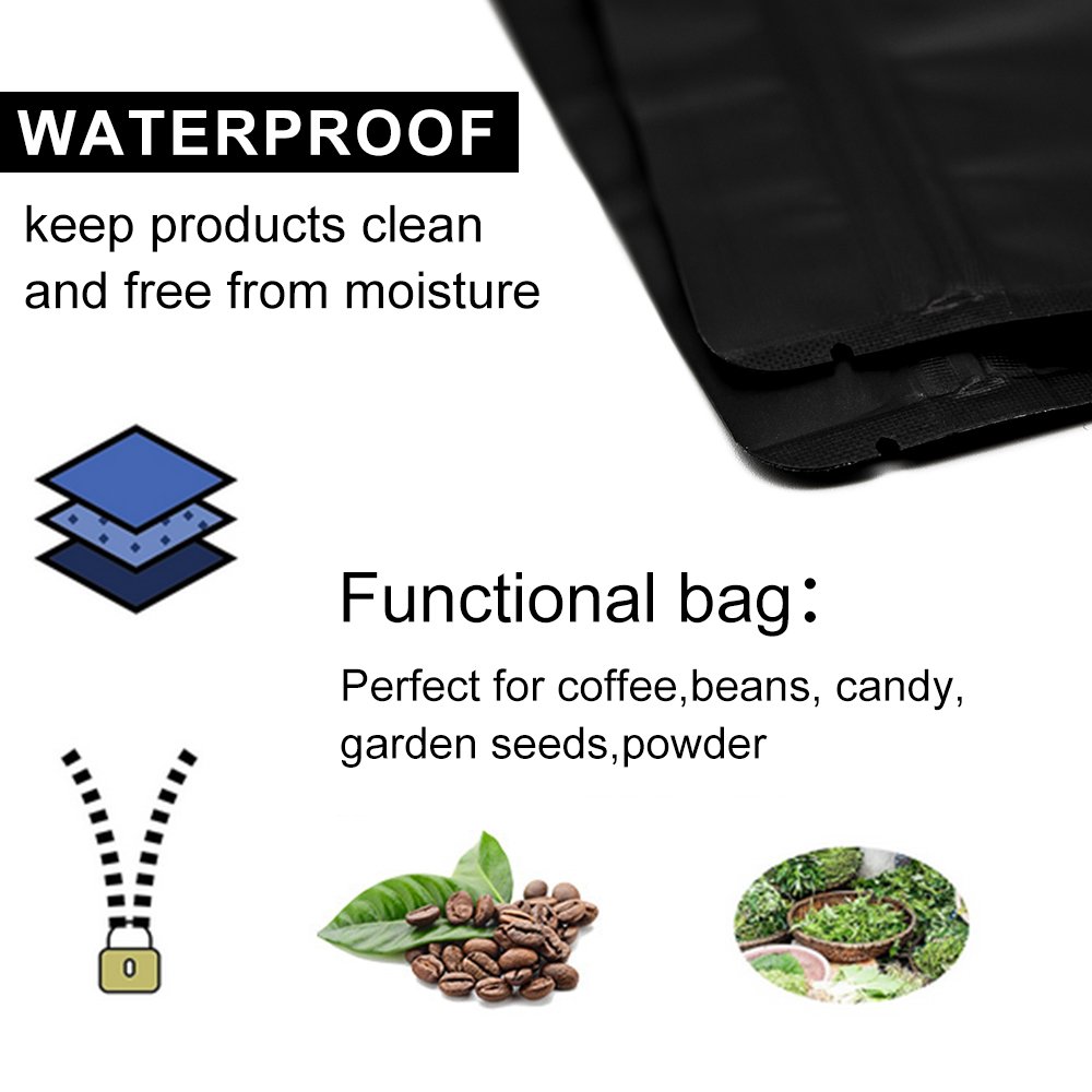 GooGou Matte Black Resealable Zip Mylar Bag Food Storage Aluminum Foil Bags Smell Proof Pouches 50pcs (6.29x9.05in)