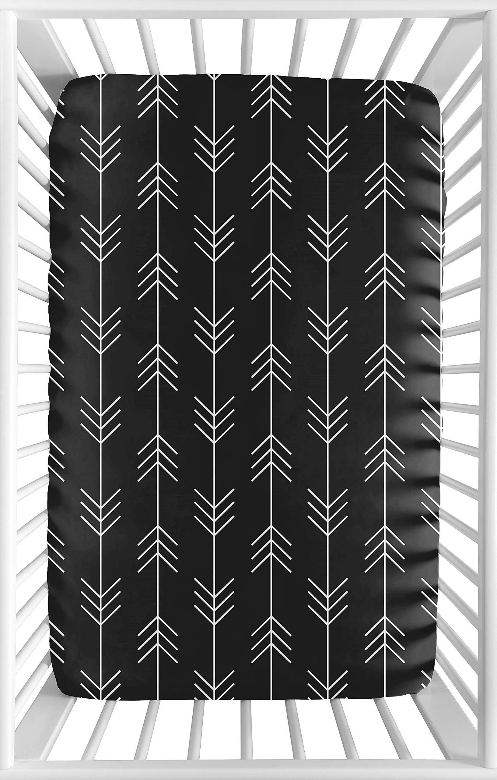 Sweet Jojo Designs Woodland Arrow Boy Fitted Mini Crib Sheet Baby Nursery for Portable Crib or Pack and Play - Black and White Rustic Country Lumberjack
