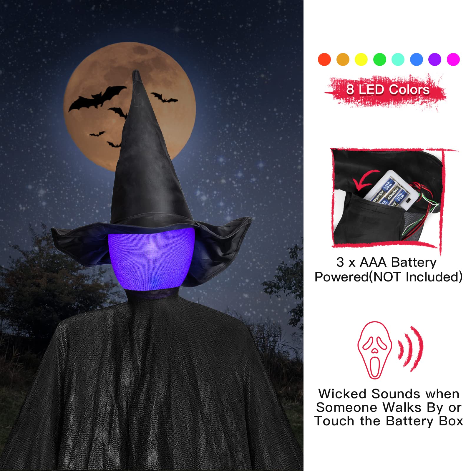 3 Witches Halloween Decorations Outdoor 5'5" Light Up Witches Holding Hands Outside Scary Decor Standing Witch with LED and Voice Control for Garden Yard Haunted House Porch