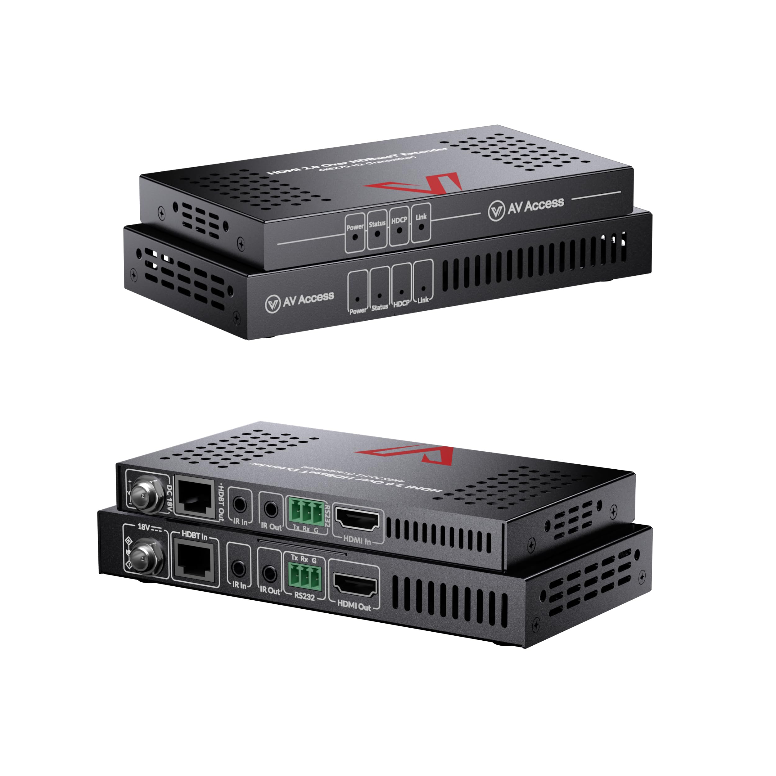 AV Access 4K HDBaseT HDMI Extender Over Ethernet Cat5e/6/6a/7 4K@60Hz 130ft, 1080P@60Hz 230ft, HDMI 2.0 HDR10+, YUV4:4:4, HDCP 2.2, 18Gbps, Plug & Play, IR Return & PoE, Smart EDID