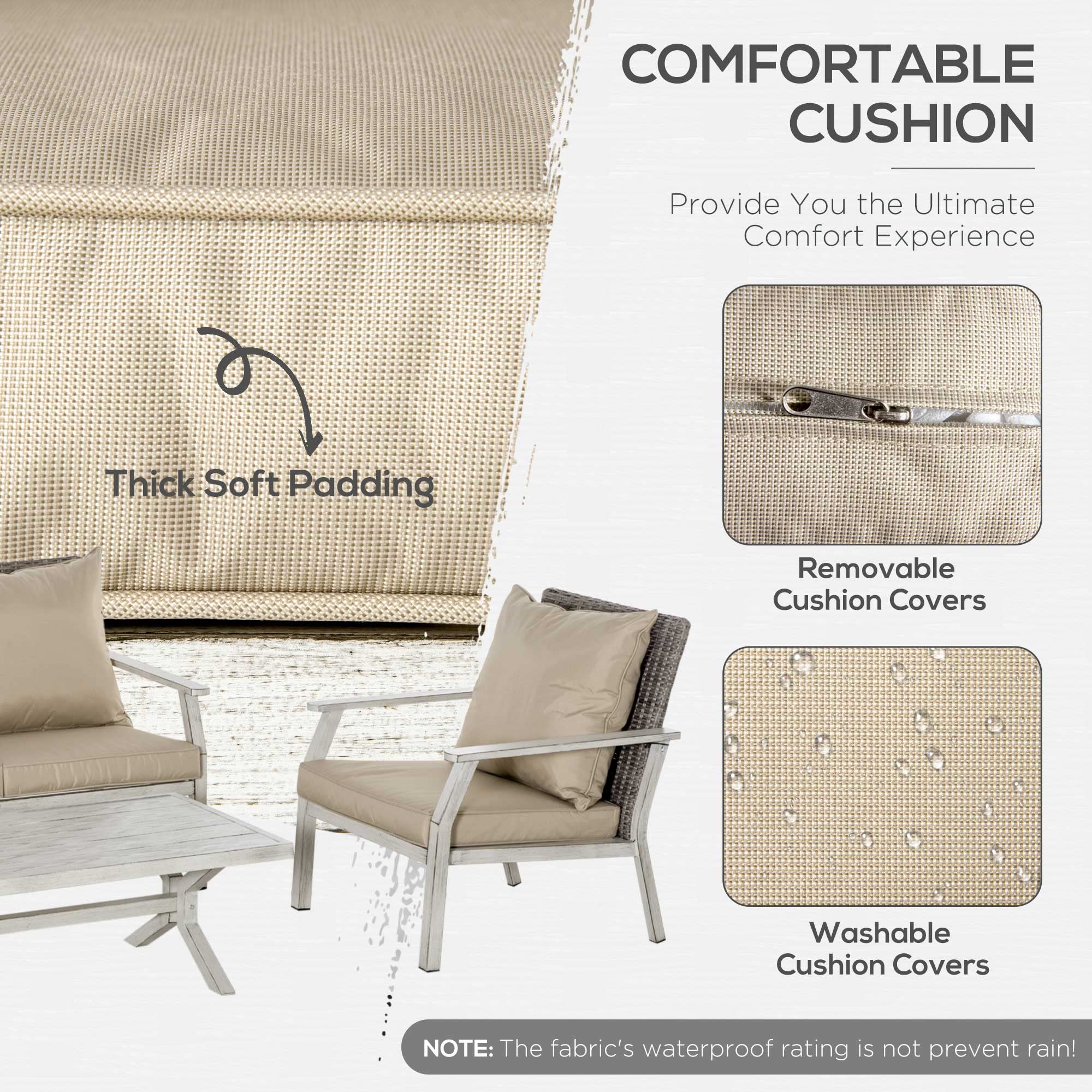 Outsunny 4 Pieces Patio Furniture Set with Cushions, Outdoor Wicker Conversation Sofa Sets, Aluminum Frame Sofa Sets for Backyard, Poolside, Garden, Beige