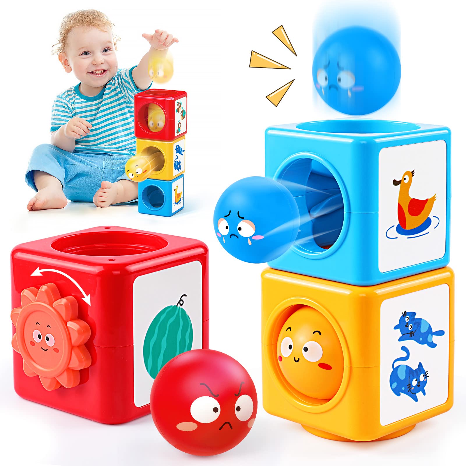Baby Toys 6-12 Months Stacking & Sorting Toys for 1 Year Old Boys & Girls Montessori Toys for Toddler 1-3 Ball Drop Toys for Kids Blocks Educational Toy for 9 12 18 24 Months Baby Gift for 1 Year Old