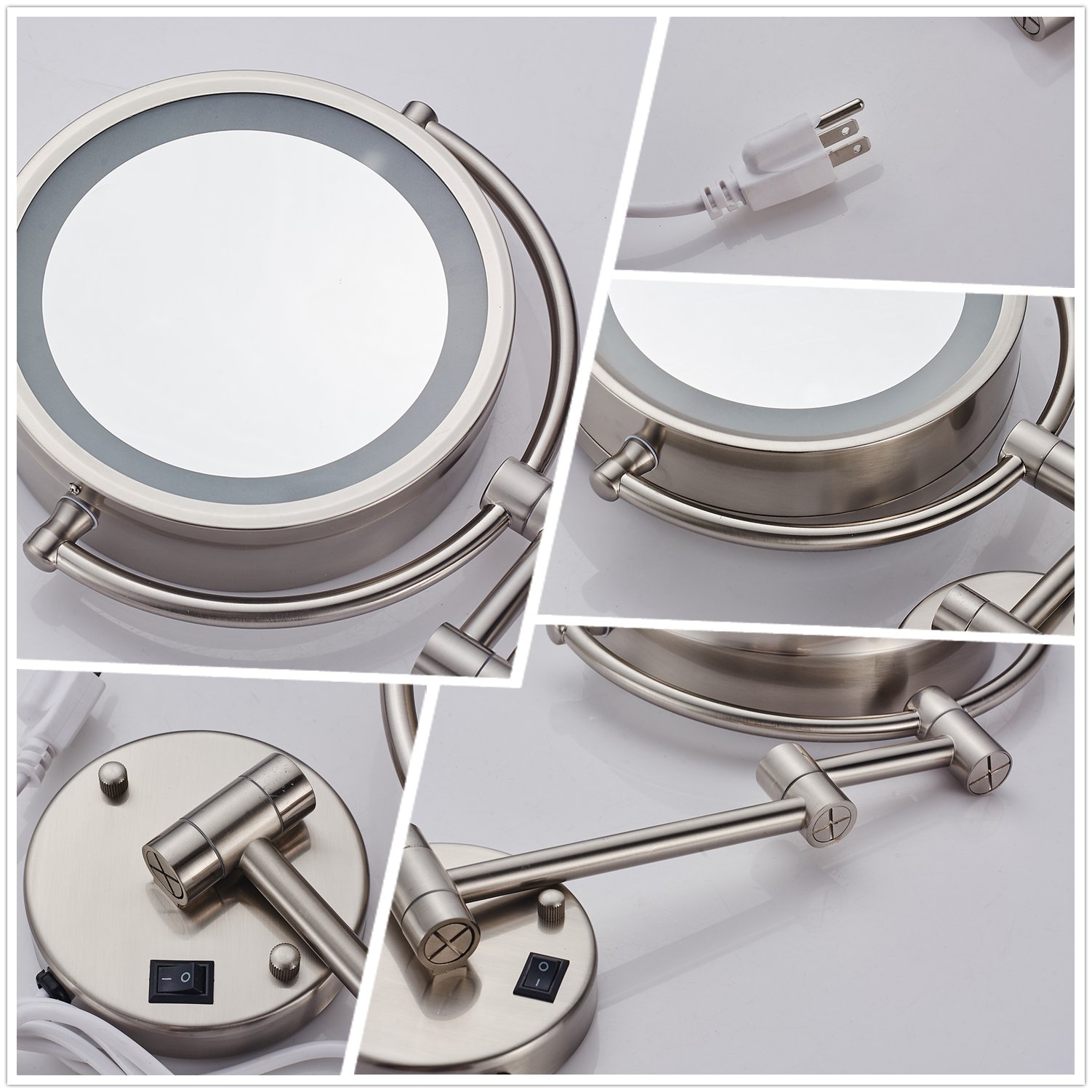 Cavoli Bathroom Extension Mirror 9 Inches with LED Lighted 7X Magnification Beauty, 3 Colors Lights Modes,13" Extension Arm Magnifying Vanity Mirror Electric Plug Powered, Brushed Nickel