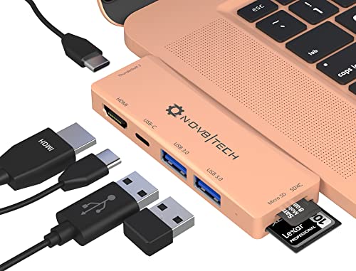 Nov8tech USB C Hub for MacBook Pro & Air M1/M2/M3 2023/2022-2016 - 7 in 2 USB C to C Adapter, Multi Port Dongle for High-Speed Data Transfer Upto 5Gbps - 4K HDMI Adapter for Laptop (Gold)