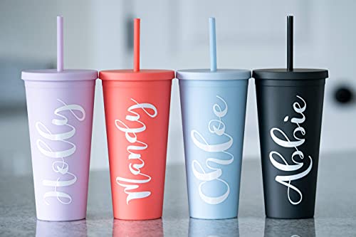 Tumblers with Lids (4 pack) 22oz Pastel Colored Acrylic Cups with Lids and Straws | Double Wall Matte Plastic Bulk Tumblers With FREE Straw Cleaner! Vinyl Customizable DIY Gifts