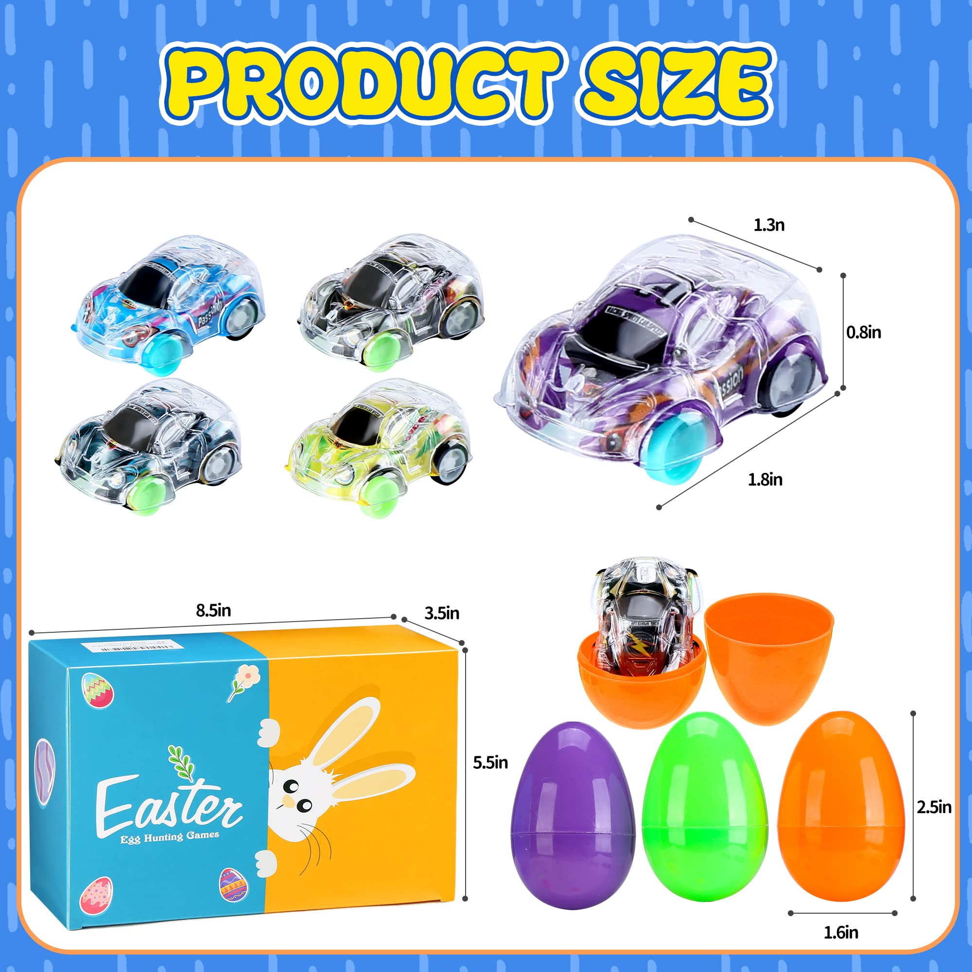 30Pack Easter Eggs With Pull-Back Car Toys, Easter Basket Stuffers Easter Egg Fillers Easter Gifts for Boys Toddlers, Small Toys for Easter Eggs Plastic Eggs for Easter Egg Hunt Party Favors