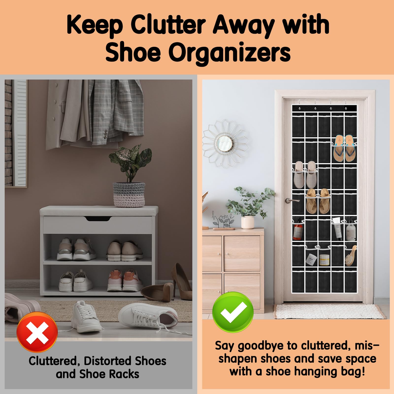35 Compartment Breathable Mesh Pocket Over the Door Hanging Shoe Organizer, Closet Shoe Organizer, Large Men's and Women's Shoe Organizer, Hanging Over the Door Shoe Organizer (Black)