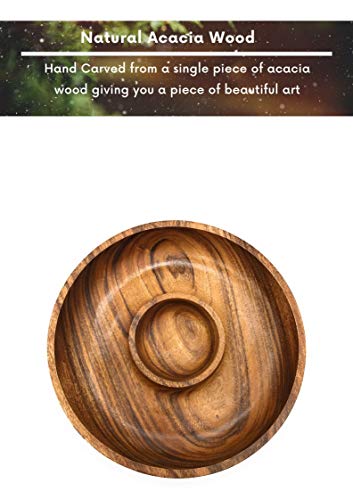 Handcracfted Acacia Wood Chip and Dip Specialty Salsa Bowl Plate Tray 10' D x 1.5" Thick