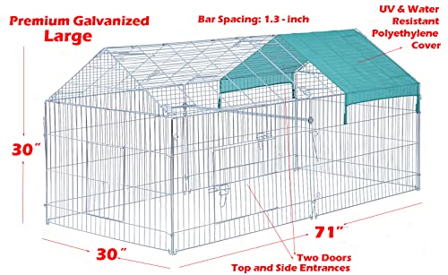 71" x 30" Galvanized Steel Foldable Outdoor Chicken Coop Run Metal Pet Hutch Enclosure Small Animal Playpen Waterproof Cover for Rabbits Chickens