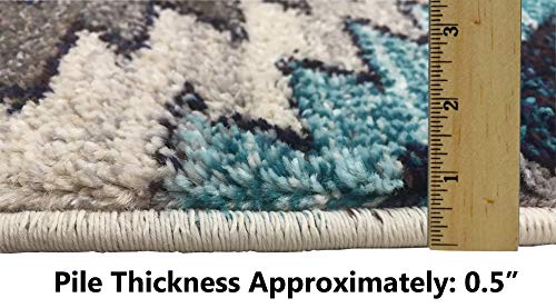 Handcraft Rugs-Southwestern Native American Modern / Faded Area Rug - Bone Gray / Navy Blue / Ivory / Aqua