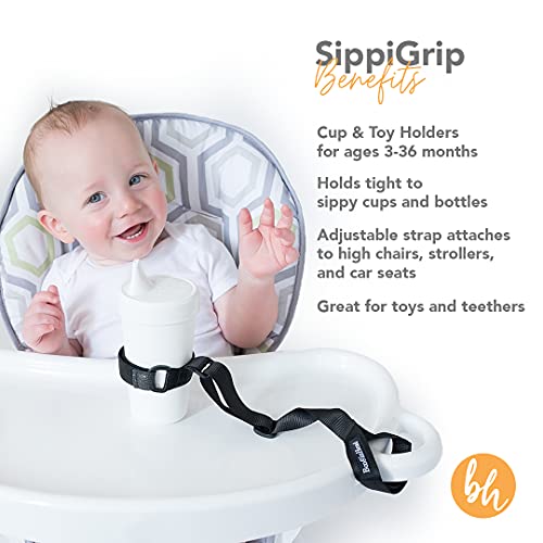 BooginHead SippiGrip Sippy Cup Strap & Baby Bottle Holder 3-Pack, Pink, Green, and Purple