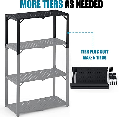 Hastatii 3-Shelf Storage Shelving Unit Metal Rack Heavy-Duty 28"x13.5"x33.5" for Garage, Kitchen and Bedroom Layers Increased Black