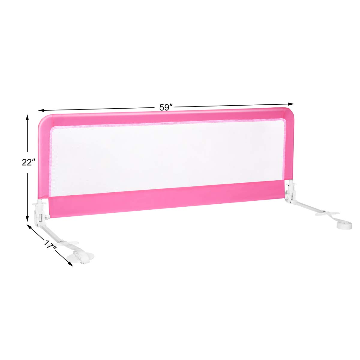 Costzon Bed Rail for Toddlers, 2 PCS Extra Long Swing Down Safety Bed Guards w/Straps for Convertible Crib, Kids Twin, Double, Full Size, Queen & King Bed, Folding Bed Rails for Baby (59-Inch, Pink)