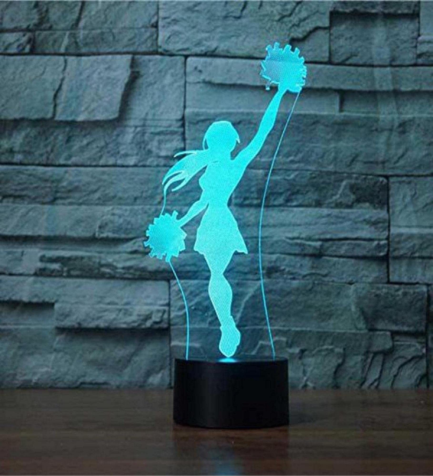 3D Novelty Cheerleader Night Light Remote Control Touch Switch 16 Color Change LED Table Desk Lamp Acrylic Flat ABS Base USB Charger Home Decoration Toy Birthday Xmas Kid Children Gift