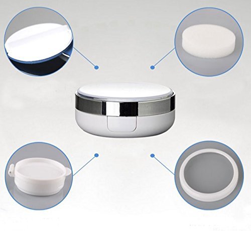 Onwon 15g 0.5oz Empty Luxurious White Silver Edge Portable Air Cushion Puff Box BB Cream Container Dressing Case with Powder Puff and Mirror