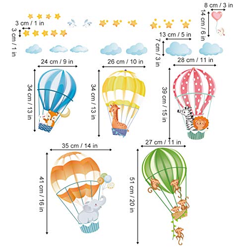 decalmile Animals in Hot Air Balloons Wall Decals Elephant Giraffe Monkey Wall Stickers Baby Nursery Kids Bedroom Playroom Wall Decor