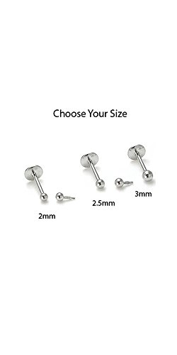 316L Surgical Steel Labret Style Nose Stud Internally Threaded Screw Post 9/32" 2.5mm Ball 16G