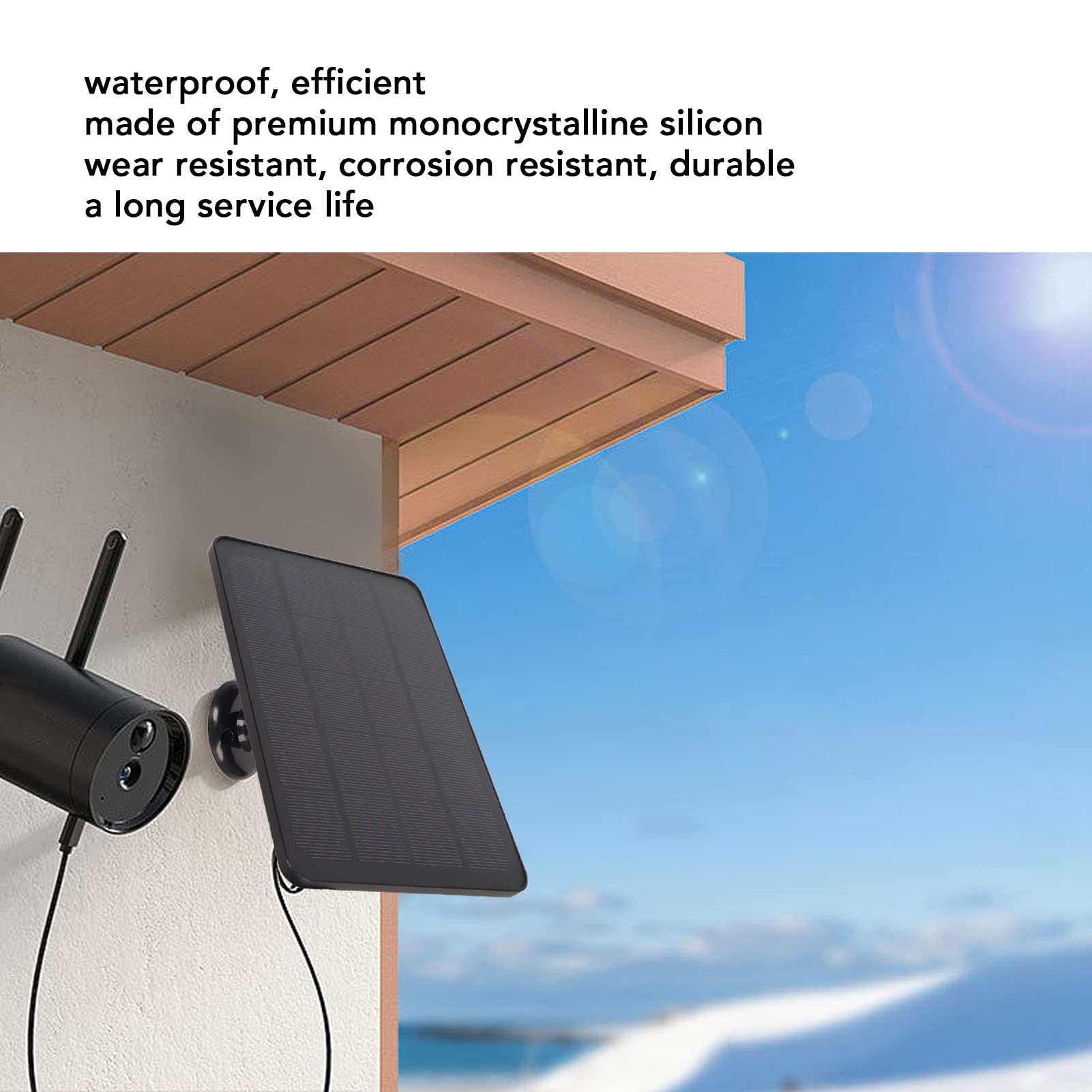 4W Solar Panel for Security Camera, DC 5V Micro USB & USB C Port Solar Panel, IP65 Waterproof Solar Charger for Eufycam, Arlo Essential Spotlight, XL Spotlight Cameras (Black)