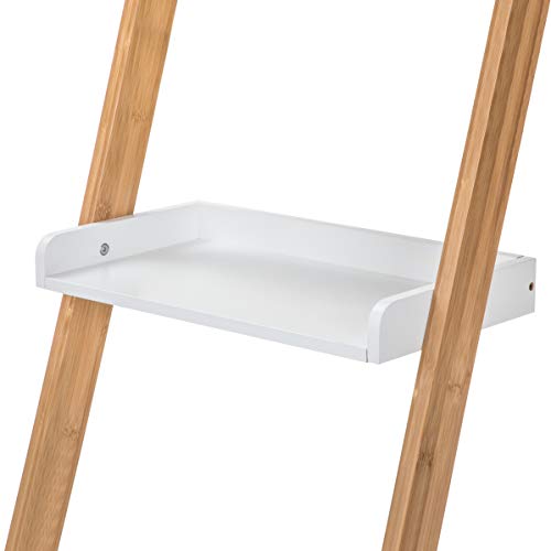 House of Living Art Ladder Shelf with 3-Tiers of Storage, White and Bamboo