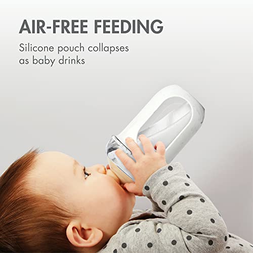 Boon NURSH Reusable Silicone Baby Bottles & NURSH Storage Buns (Pack of 3), Blue-White,3 Count (Pack of 1) & NURSH Reusable Silicone Replacement Pouch, 3 Months and up, 8 Ounce (Pack of 3)