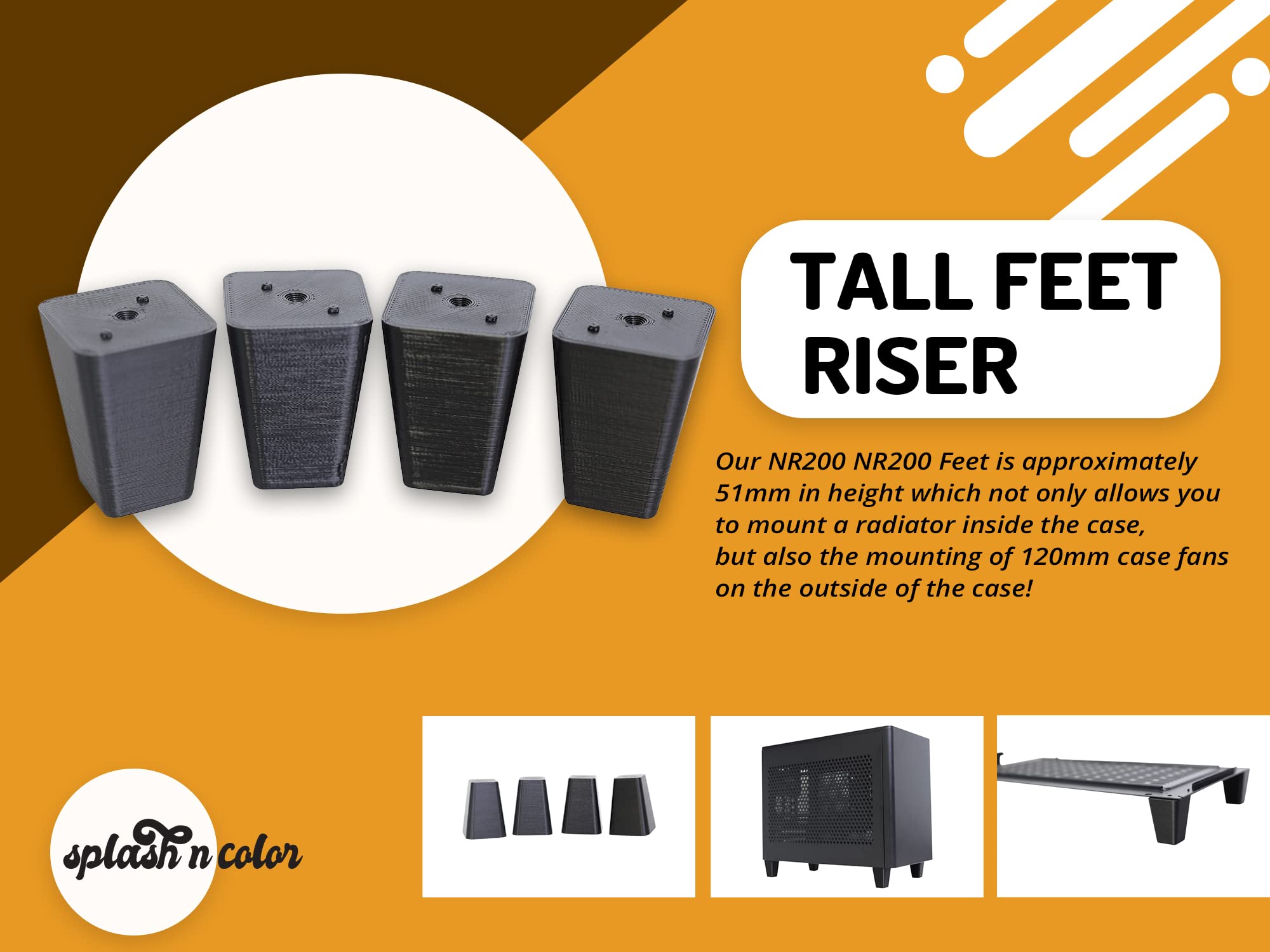 SplashNColor NR200 NR200P Taller Feet Extended Height Compatible with Cooler Master NR200 NR200P Q300L Mini-ITX Pc Cases, Q300L NR200 Case Feet, Cooling Risers Attachment 4-Pack, Black
