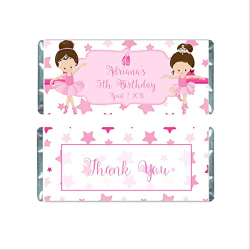 Ballet Personalized Candy Bar Wrappers for Girls Birthday Party Favors, Ballerina Wrappers for Hershey Bar Pack of 20