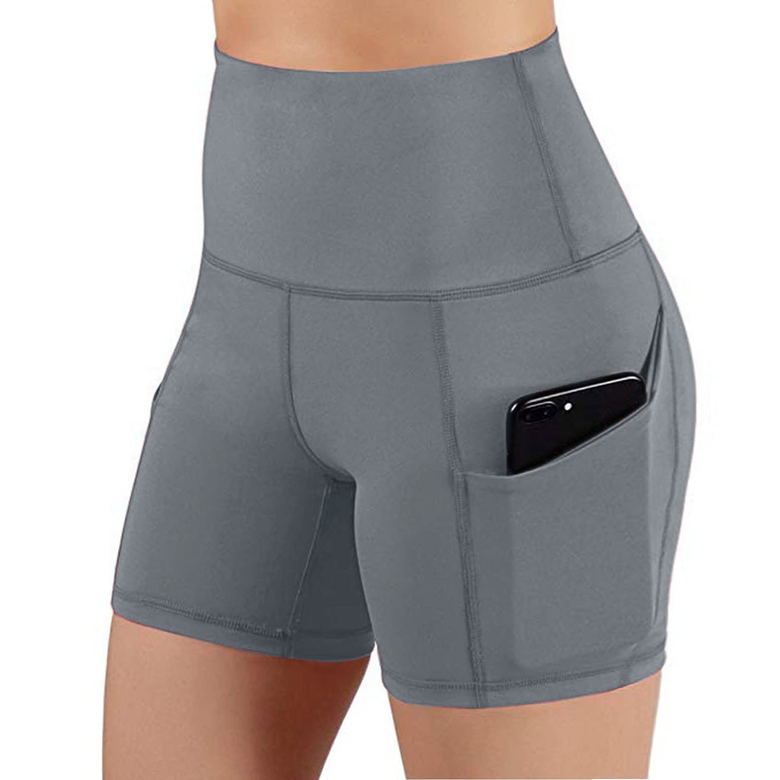Bblulu High Waisted Yoga Shorts for Women with Side Pockets Tummy Control Running Gym Workout Short Squat Proof Biker Shorts