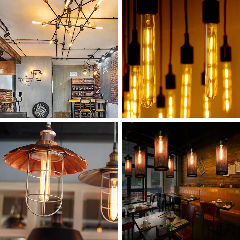 4 Pack T10 LED Bulb 8W Dimmable E26 Base Tubular Light Bulb 2700K Warm White 75W Equivalent 800lm T10 Bulb for Rustic Pendant, Wall scones Tube Light Bulbs Desk Lamp Vintage Edison Long Light Bulb