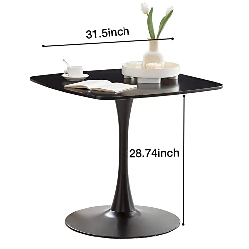 ATSNOW 31.5 in Black Square Pedestal Tulip Table, Mid Century Modern Dining Table for Small Spaces