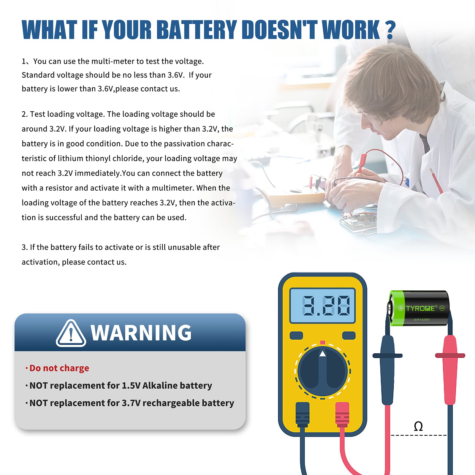 tyrone ER14250 1/2AA 3.6v Lithium Battery LS14250 1200 mAh 1/2aa Batteries Compatible with Dogwatch Dog Collar Meter Sensor/Movement Monitor/Home Security/Alarm System [ Value Packing ][ 16 Pack ]