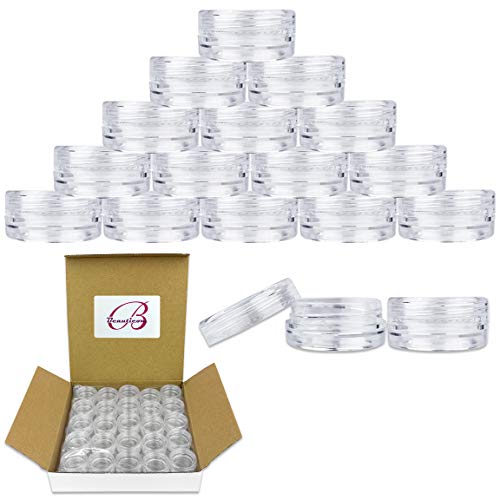 Beauticom 3g/3ml (0.1 Fl Oz) Round Clear Plastic Jars with Round Top Lids for Creams, Lotions, Powders, Glitters, and more. (Color: Clear Lid, Quantity: 50 Pieces)