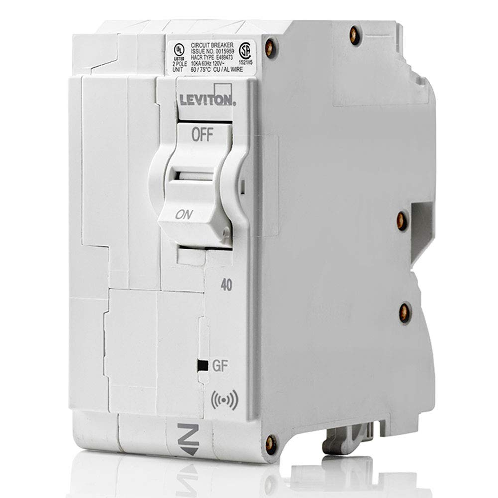 Leviton LB240-GS 40A 2-Pole Plug-On Smart GFCI Branch Circuit Breaker, Hydraulic Magnetic, 120/240 VAC, White