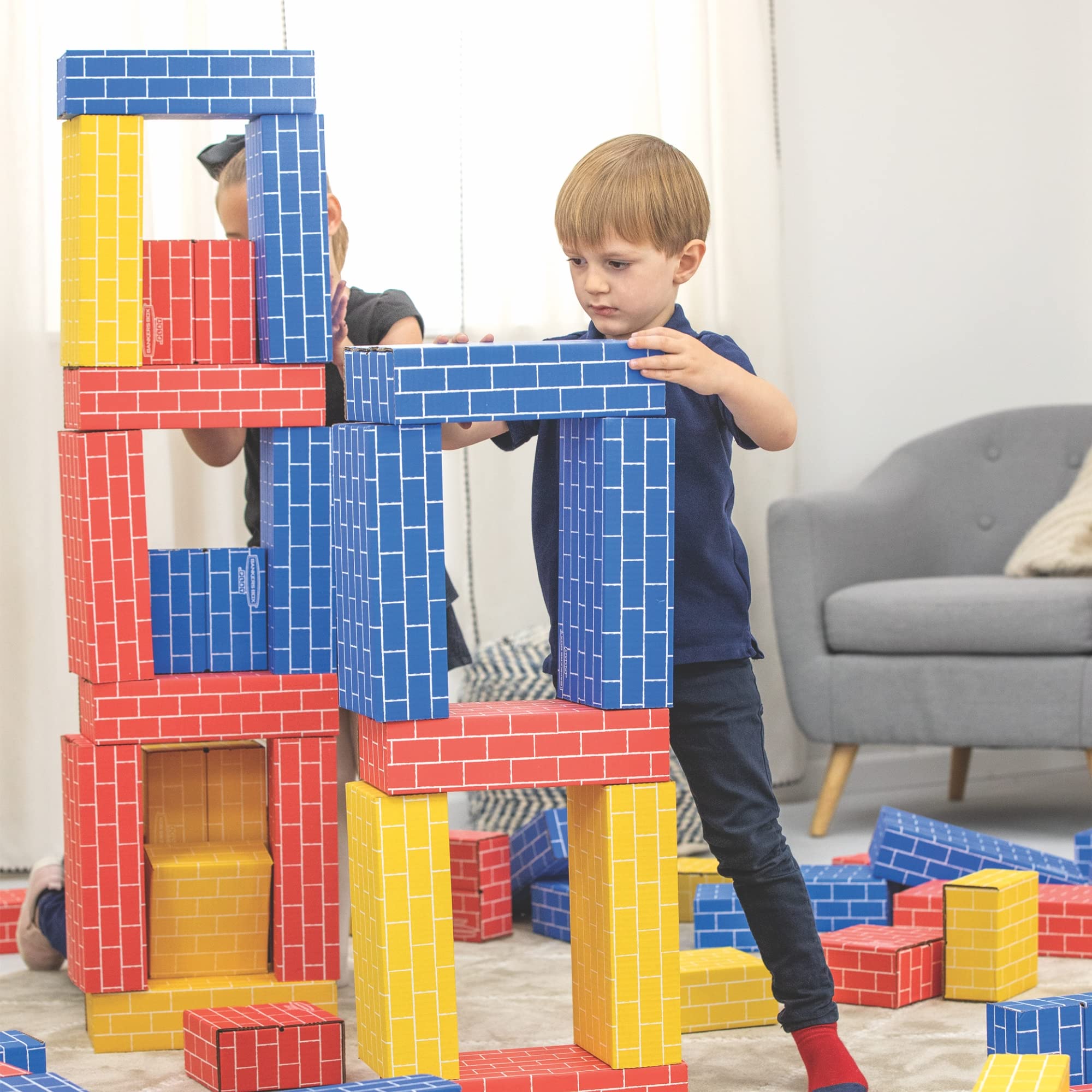 Bankers Box at Play Cardboard Building Blocks, 40 Pack, Large and Medium Montessori Toy Blocks for Kids and Families