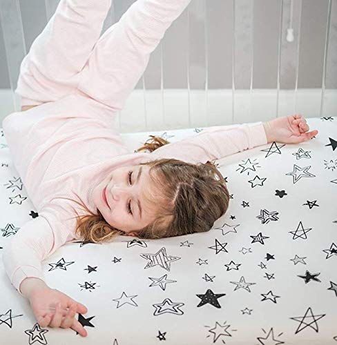 Norani Baby Crib Sheets | Fitted Mattress Cover for Toddler Bed with Full Elastic Trim & 8β Deep Pockets | Soft & Breathable Cotton | Infant & Nursery Bedding & Mattresses | Black and White Stars