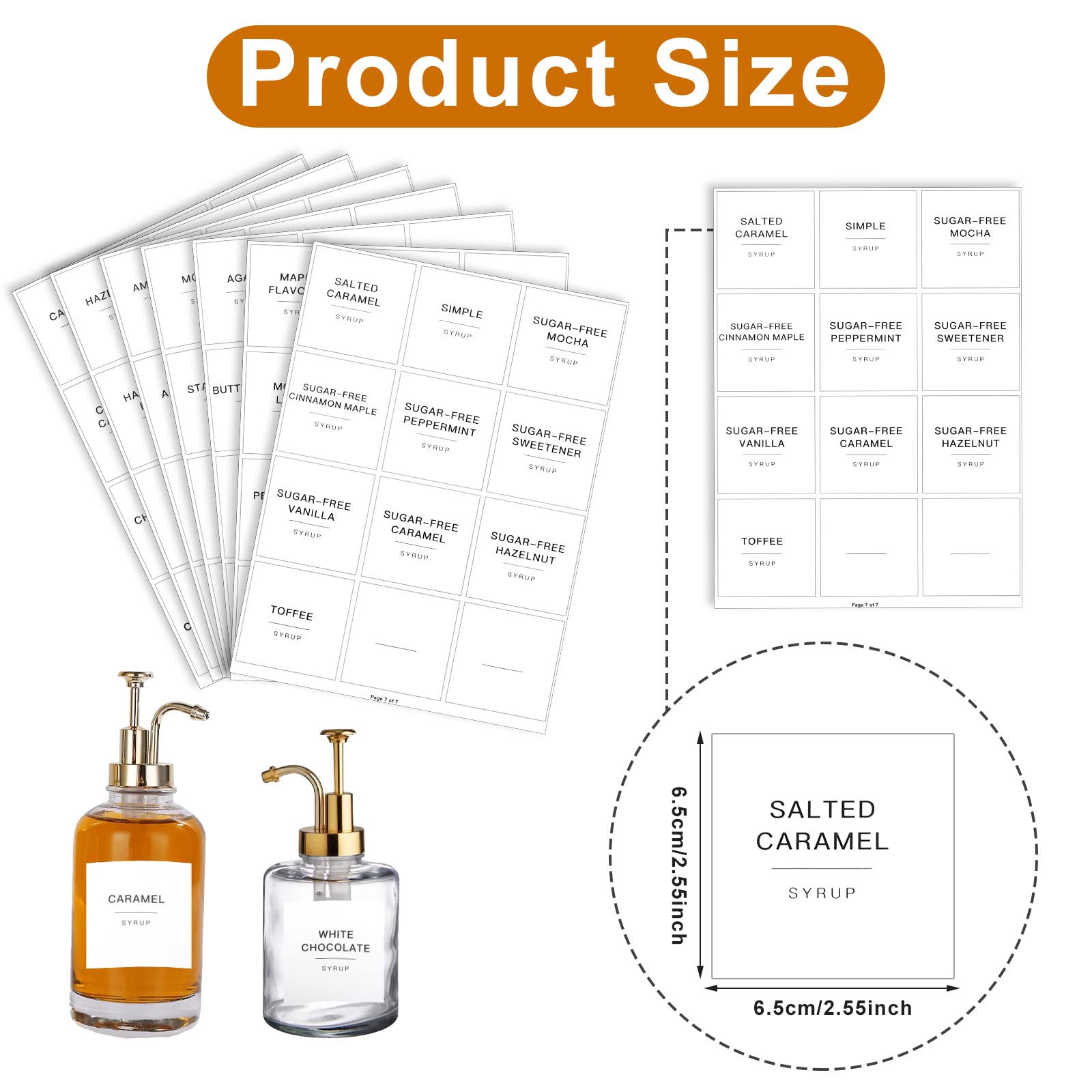 84 Pieces Pantry Labels,Coffee Syrup Labels,Waterproof Labels White Minimalist Labels Preprinted Self-Adhesive Labels Kitchen Labels for Storage Bins Coffee Station Syrup Dispenser Labels Blank Labels