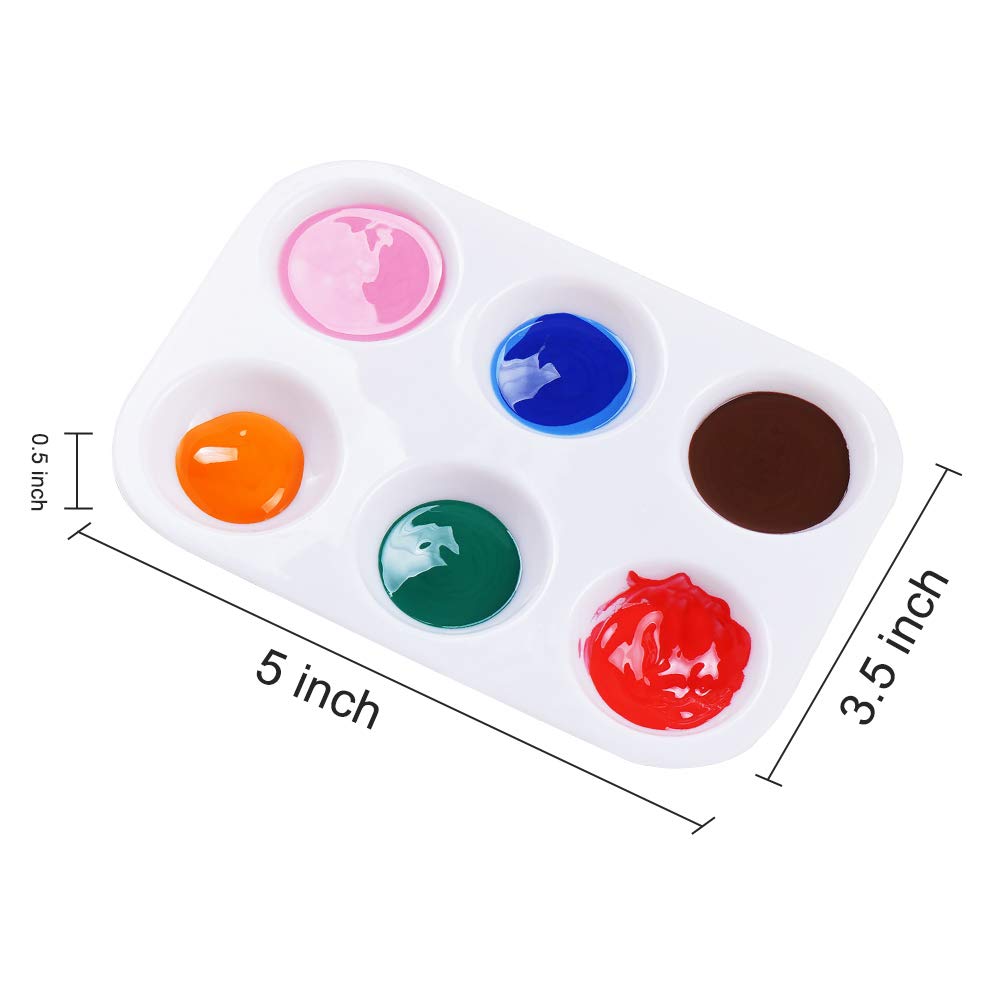 5 PCS White Plastic Paint Palettes 6 Well Rectangular Watercolor Palette Painting Tray for Painting Party, DIY Craft and Art Painting